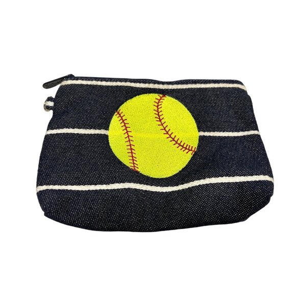 thirty-one | Bags | Softball Embroidered Striped Navy Blue Small Zipper ...